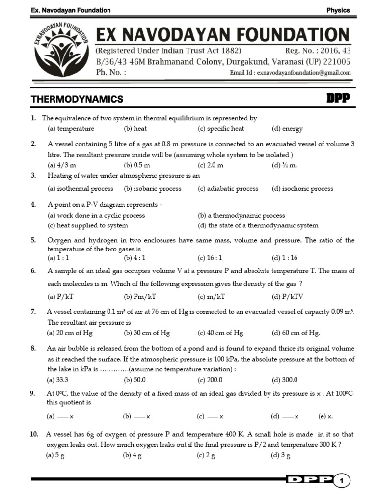 Laws of Thermodynamics Sheet Final | PDF | Gases | Heat