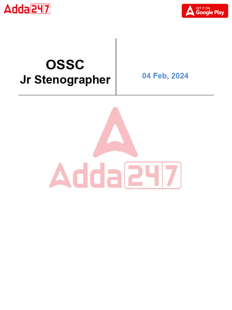 OSSC Junior Stenographer Typist Official Paper Held On 04 Feb 2024 | PDF