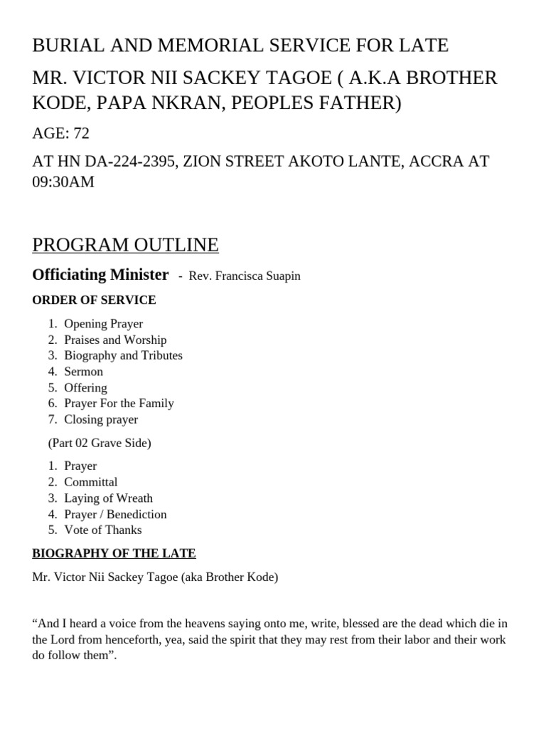 Funeral Biography of Mr. Victor Sackey | PDF