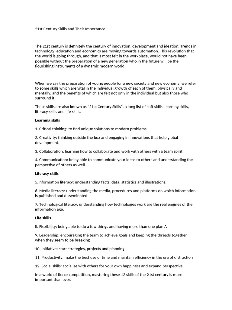 Importance of 21st Century Skills | PDF | Creativity | Information Literacy