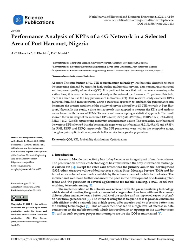 Performance Analysis of KPIs of A 4G Net | PDF | Quality Of Service | 4 G