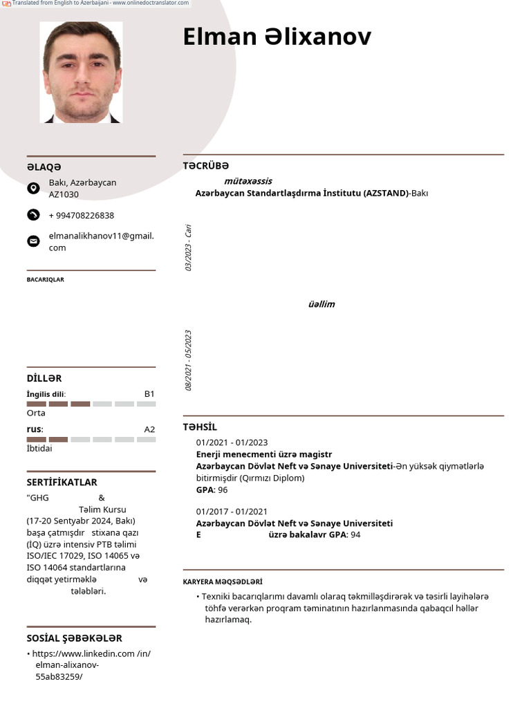 Elman Alikhanov CV - Az | PDF