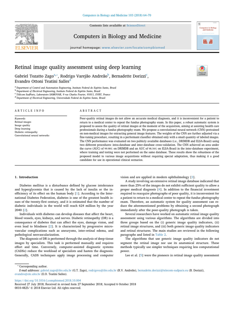 2018 Retinal image quality assessment using deep learning | PDF | Applied Mathematics | Machine ...