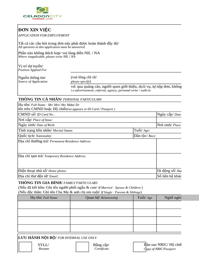 GLHCMC Job-Application-Form Bilingual | PDF