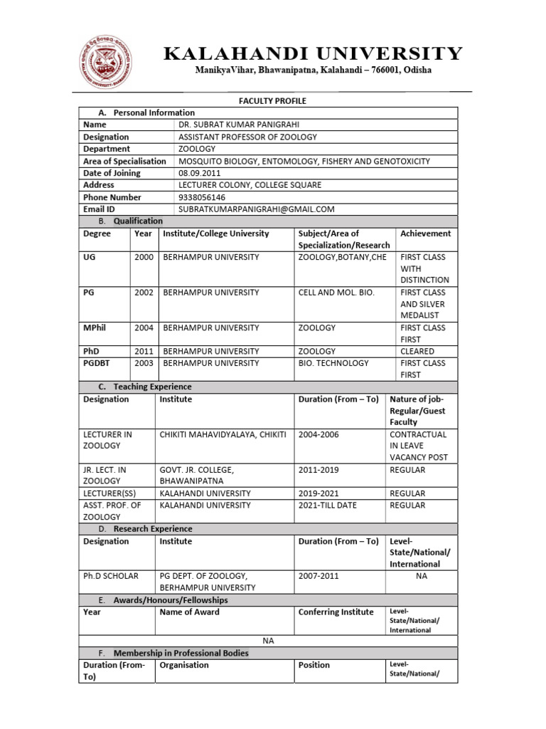 Dr. Subrat Kumar Panigrahi Profile | PDF