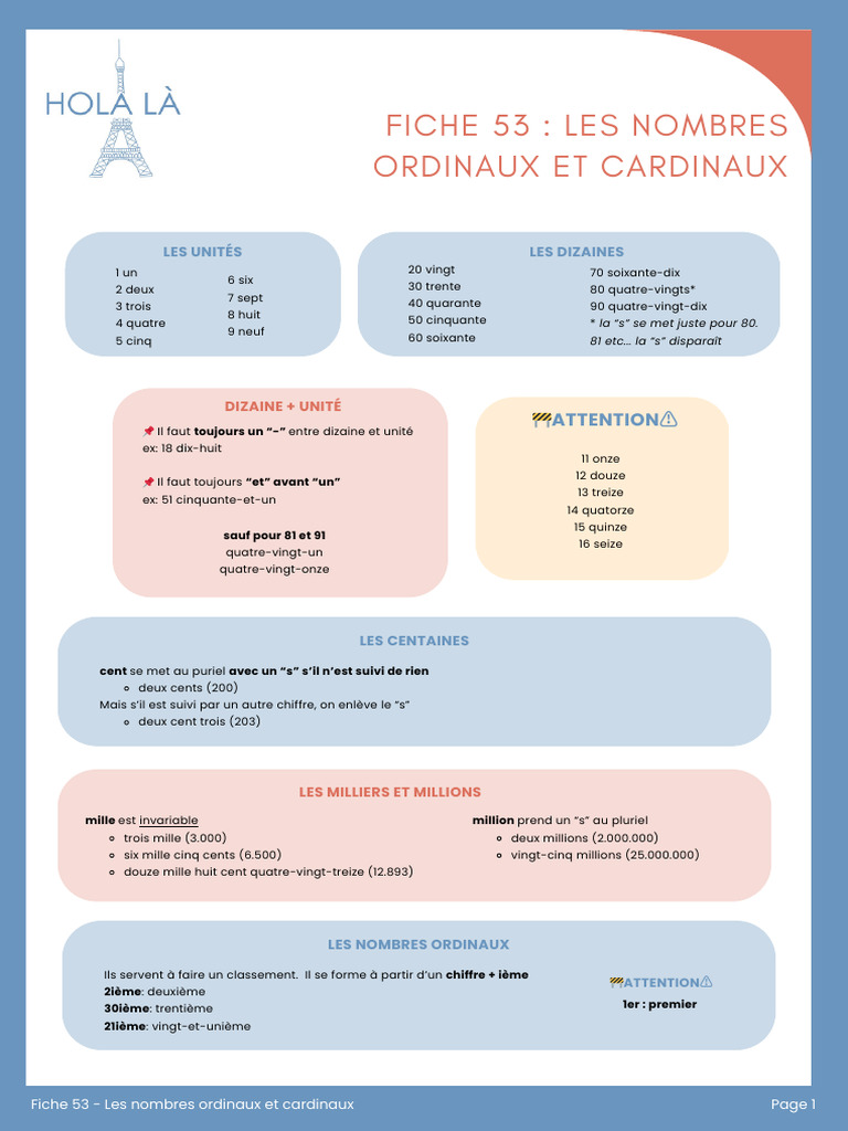 Nombres ordinaux et cardinaux expliqués | PDF