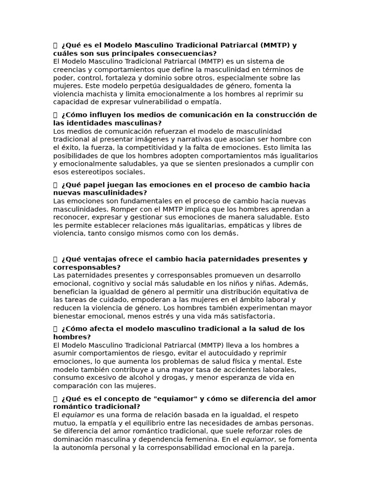 Respuestas examen | PDF | Masculinidad | Las emociones