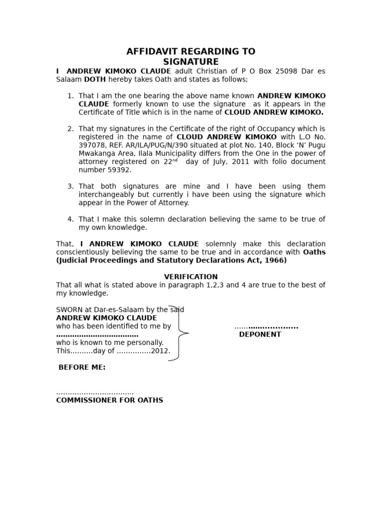 affidavit of signature- andrew komoko | PDF