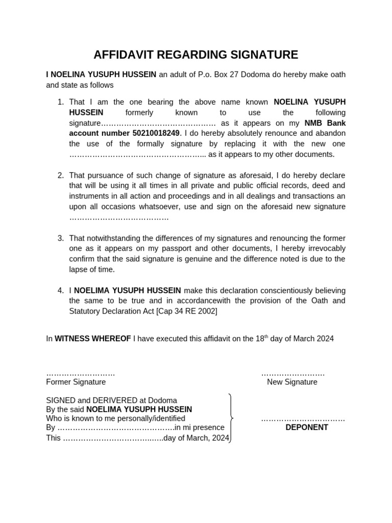 AFFIDAVIT REGARDING SIGNATURE- NOELINA | PDF