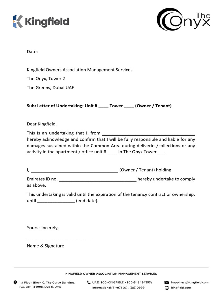 Undertaking Letter for Dubai Tenants | PDF