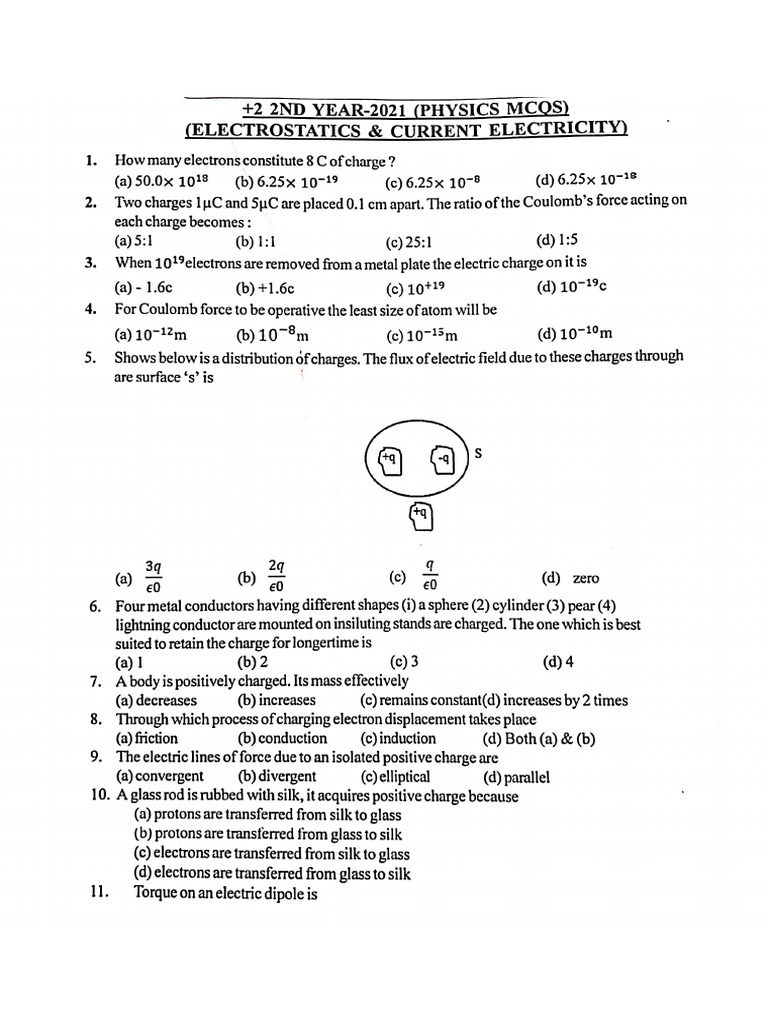 Electrostatics & Current (MCQS) | PDF