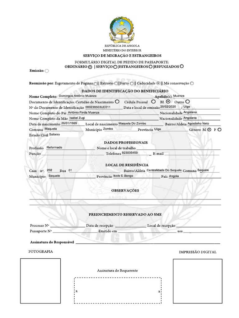 fORMULÁRIO Sme Muanza | PDF