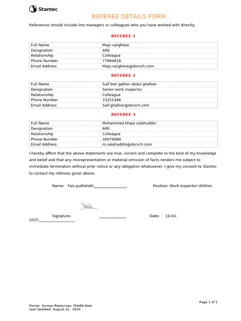 Referee Details Form for Employment | PDF