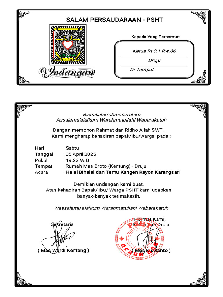Undangan PSHT RT | PDF