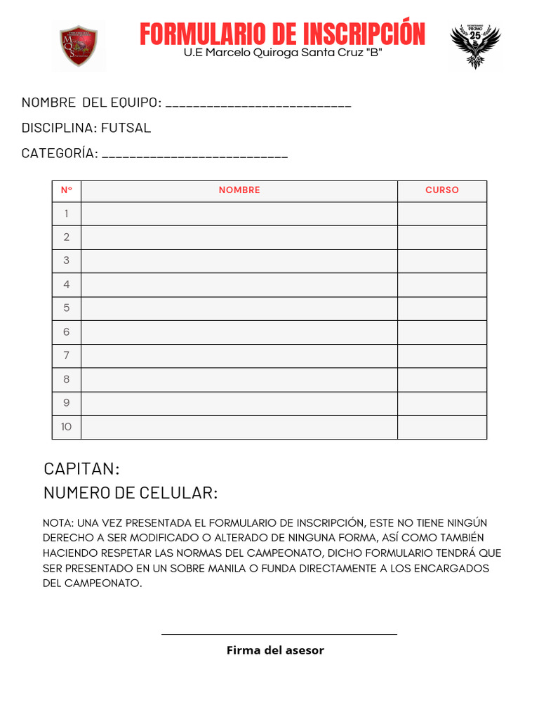 Planilla de Inscripcion - Futsal - 20250321 - 145031 - 0000 | PDF