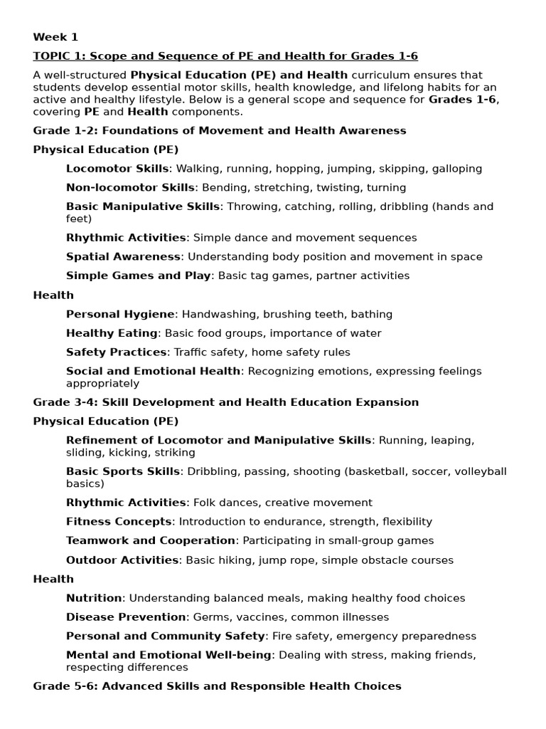 PE and Health Curriculum for Grades 1-6 | PDF | Physical Education ...