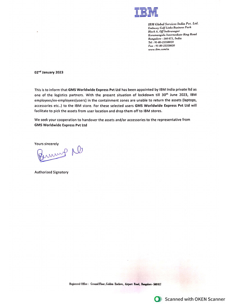 GMS Authorisation Letter For IBM 2023 | PDF