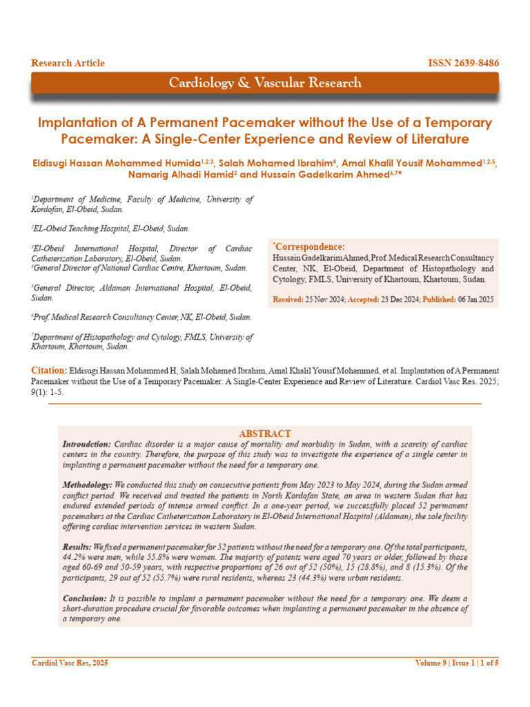Implantation of A Permanent Pacemaker Without The Use of A Temporary ...