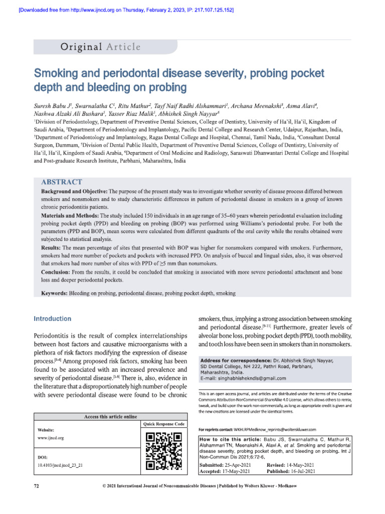 smoking effects on periodontal health | PDF