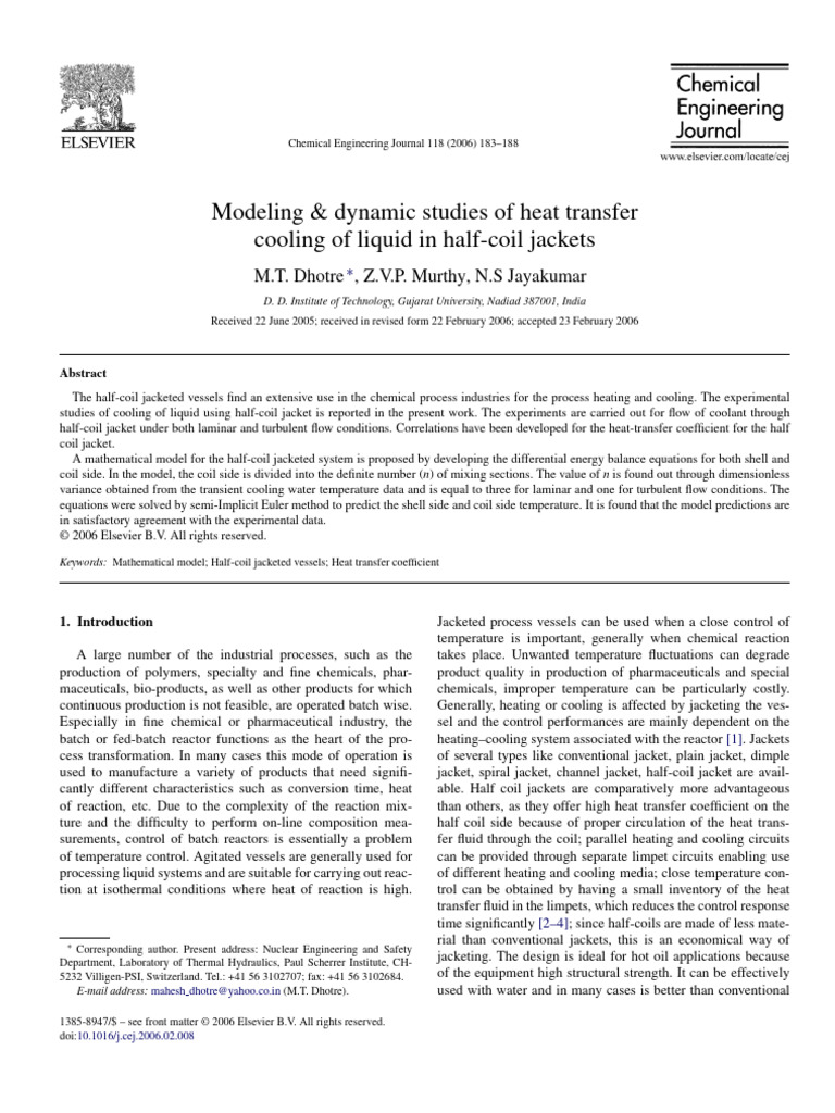 Modeling Dynamic Studies of Heat Transfer Cooling of Liquid in Half ...