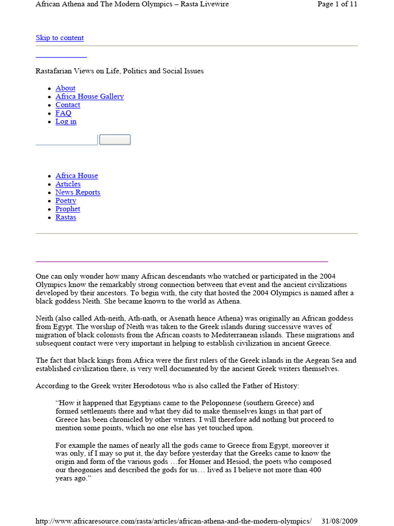African Athena and Olympic Legacy | PDF | Athena | Phoenicia