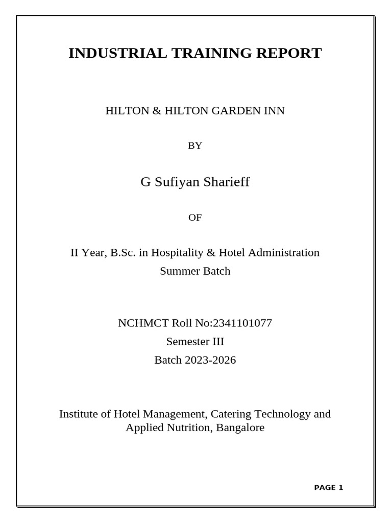 Industrial Training Report Sufi | PDF | Hilton Worldwide | Hospitality ...