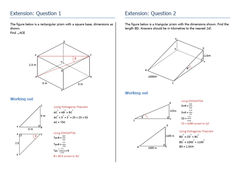 Answers Extension - 3D Trigonometry | PDF | Euclidean Plane Geometry ...