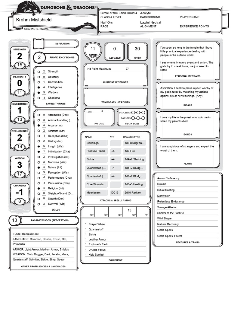 Krohm Mistshield _ Roll20 Characters | PDF