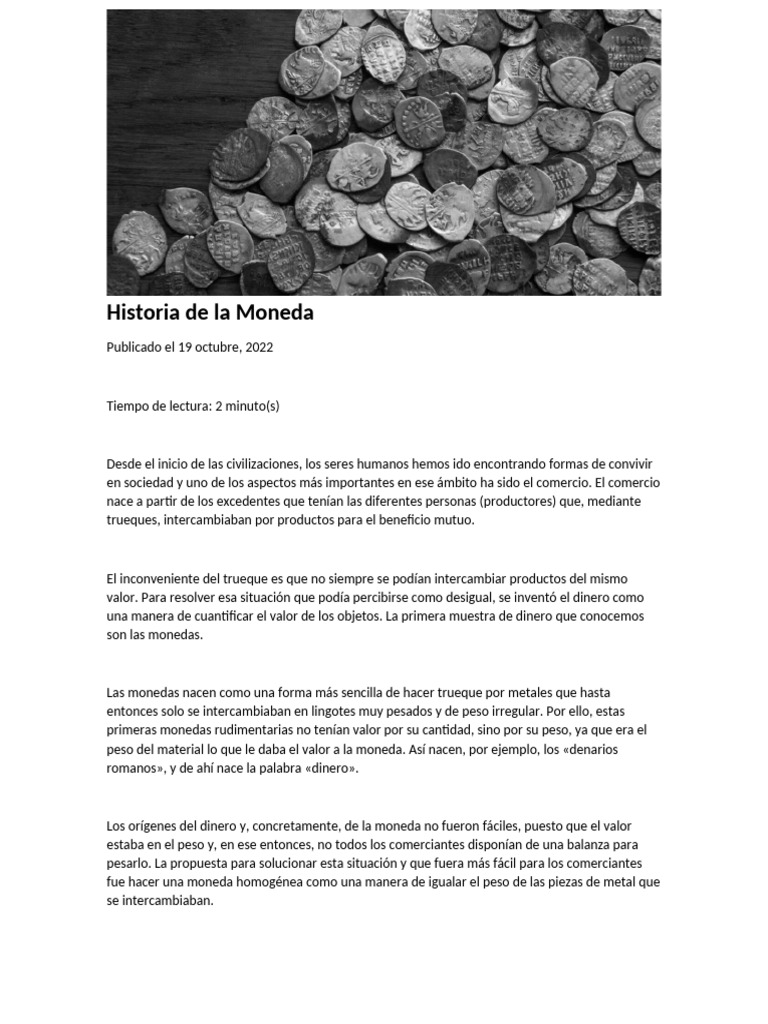 Orígenes y evolución de la moneda | PDF | Monedas | Billete de banco