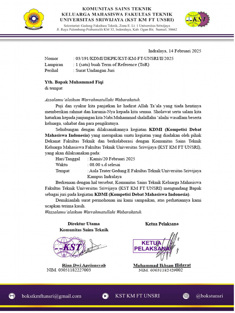 Surat Undangan Dan ToR KDMI 2025 Bapak Muhammad Fiqi | PDF