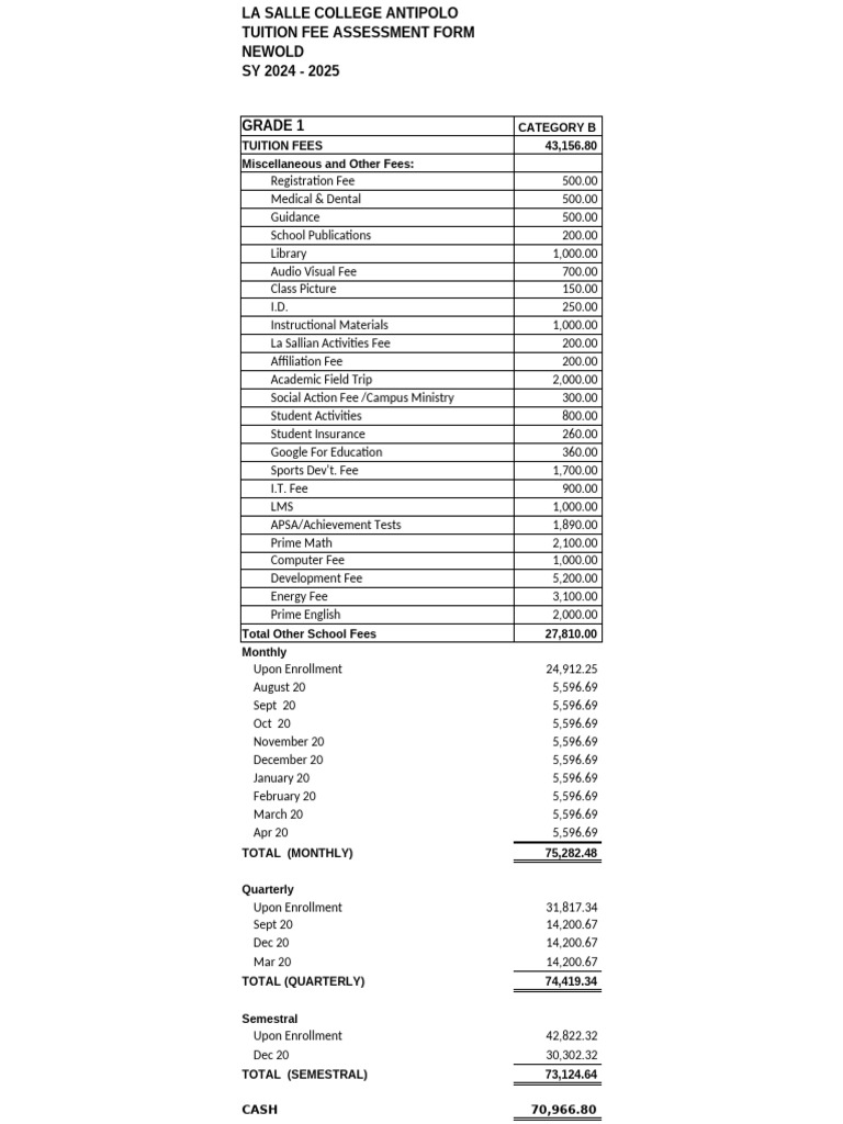 SY 2024-2025 NEWOLD Tuition Fee Assessment | PDF | Public Sphere ...