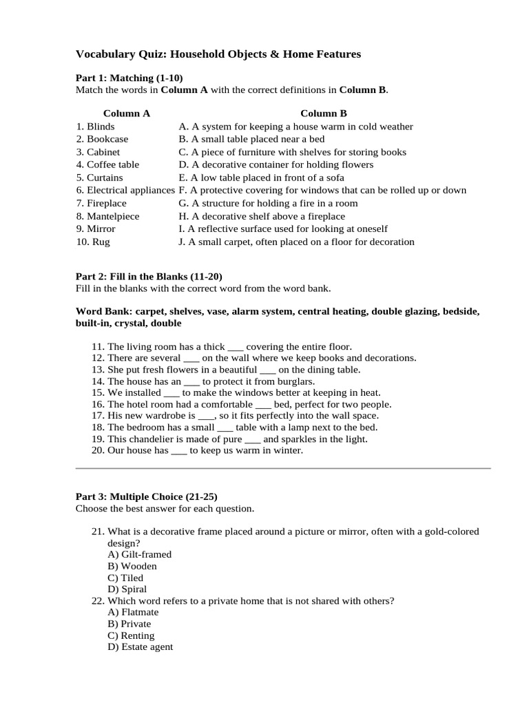 Module 2 E Vocabulary Quiz | PDF | Window | Interior Design