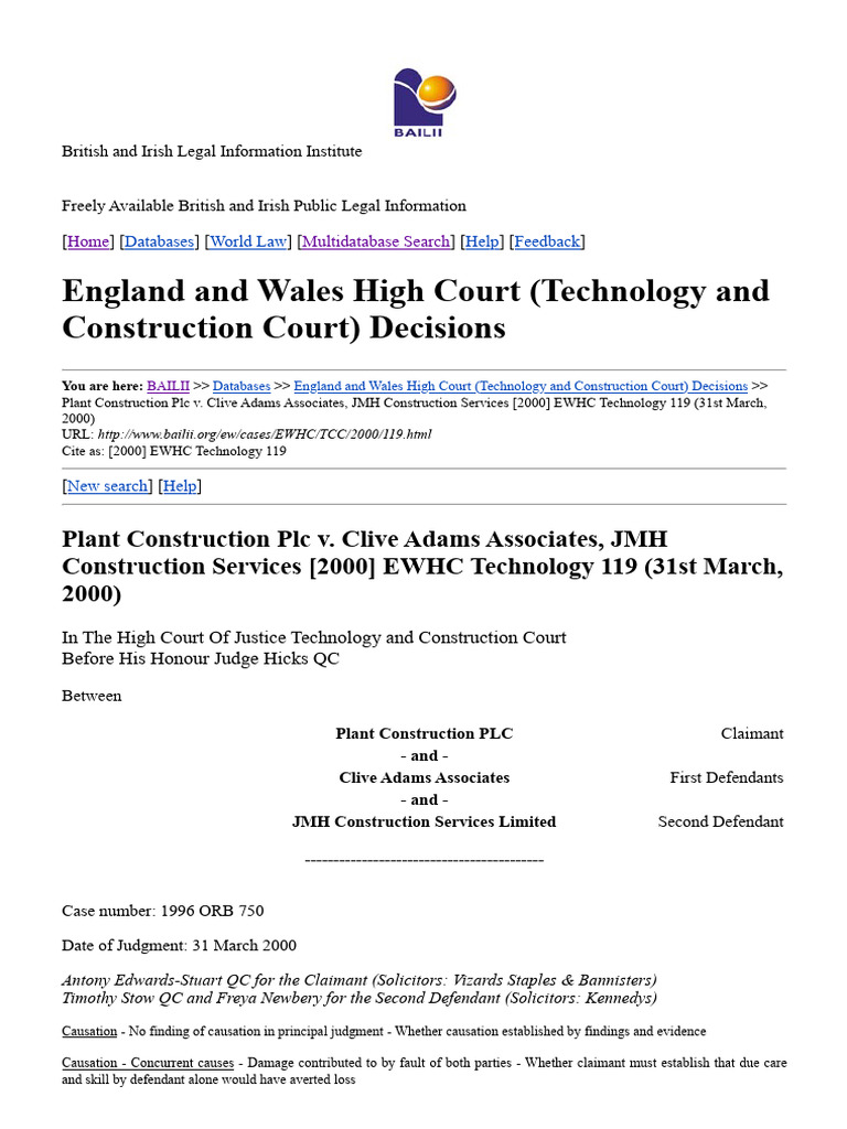 Plant Construction PLC v. Clive Adams Associates, JMH Construction ...