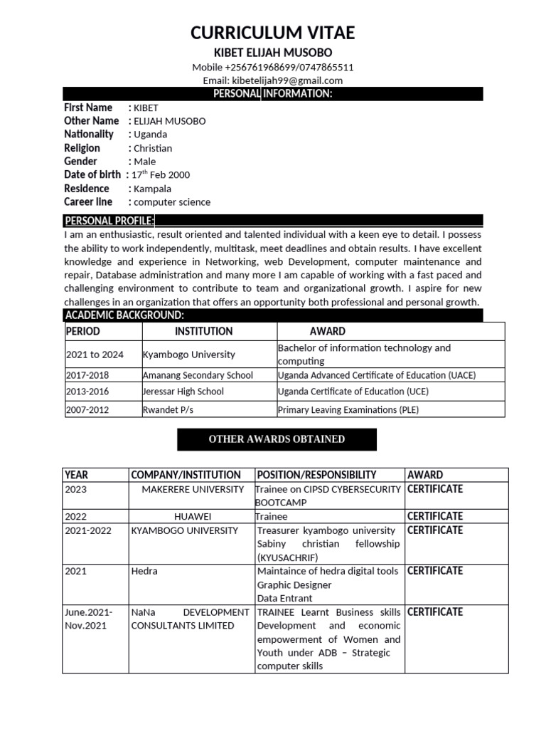 Kibet Elijah Musob | PDF | Skill | Computer Network