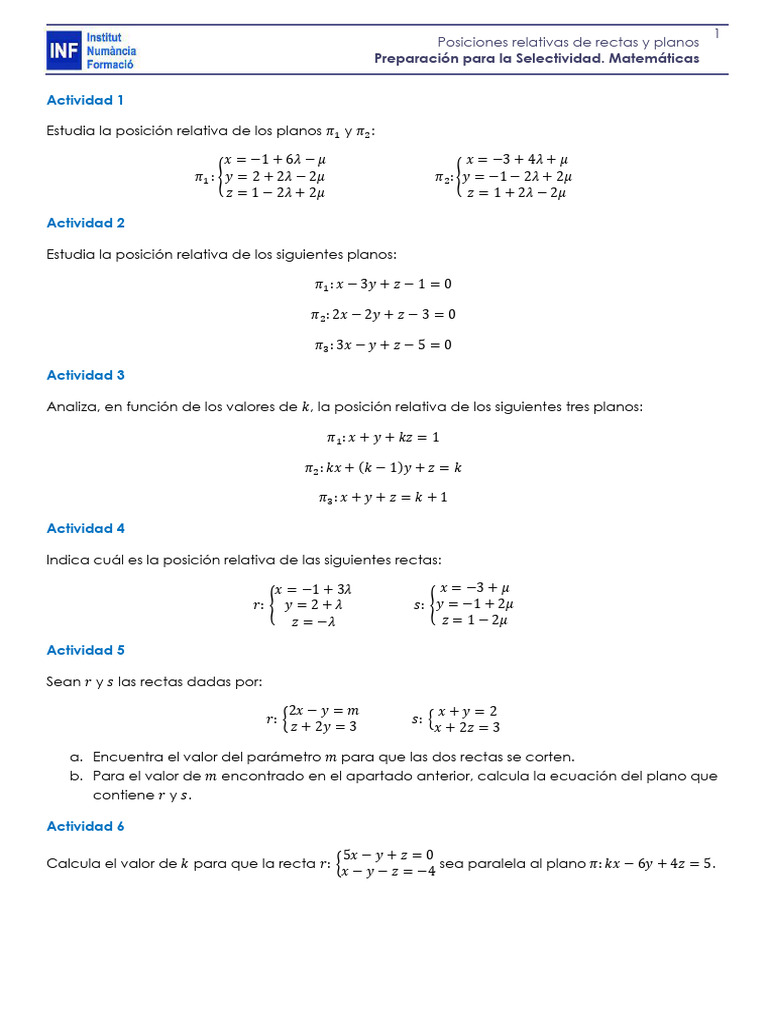 Posiciones Relativas | PDF | Línea (geometría) | Física Matemática