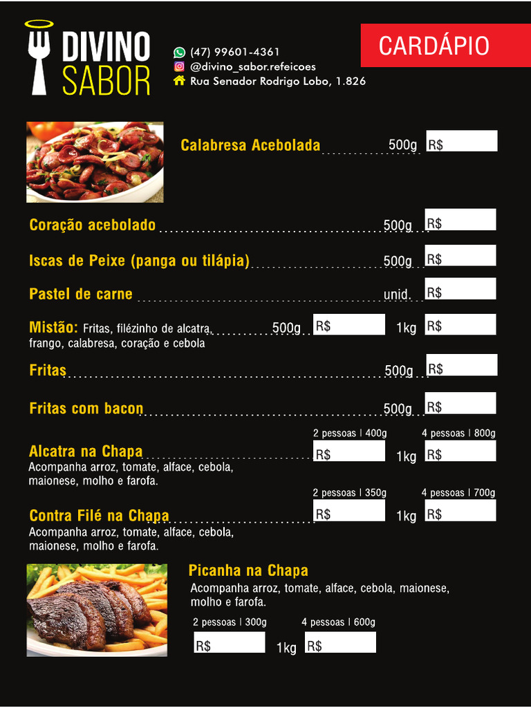 Divino Sabor - Cardápios | PDF