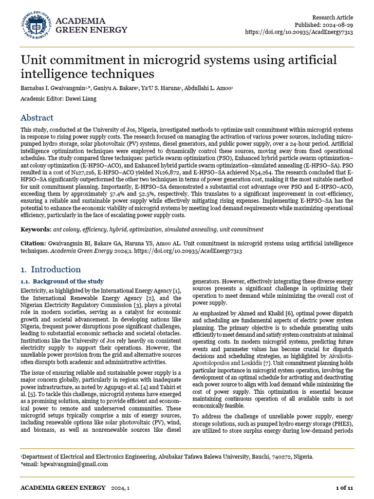 Unit Commitment in Microgrid Systems Usi | PDF | Mathematical Optimization | Electric Power