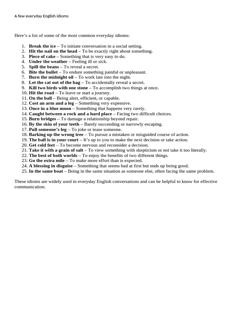 A Few Everyday English Idioms | PDF