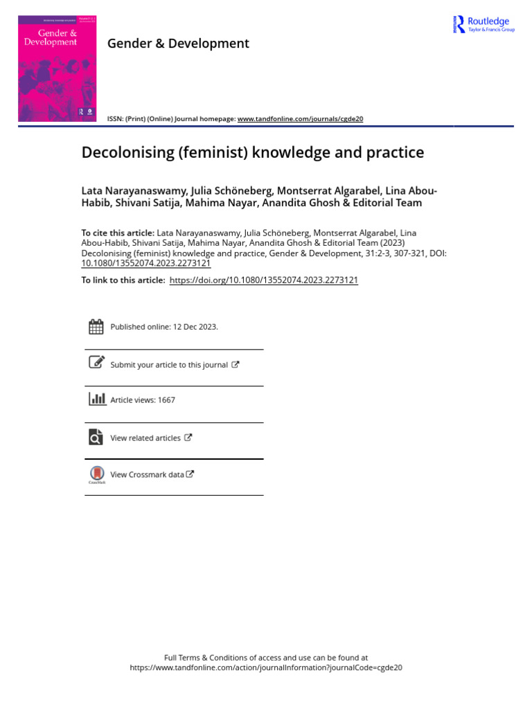 Decolonizing feminism knowledge and practice | PDF | Feminism | Gender Studies