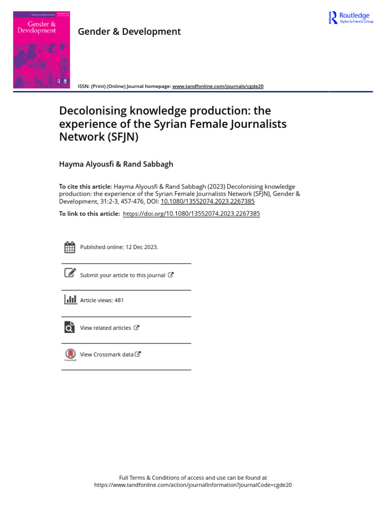 Decolonising Knowledge Production Theexperience of The Syrian Female JournalistsNetwork | PDF ...