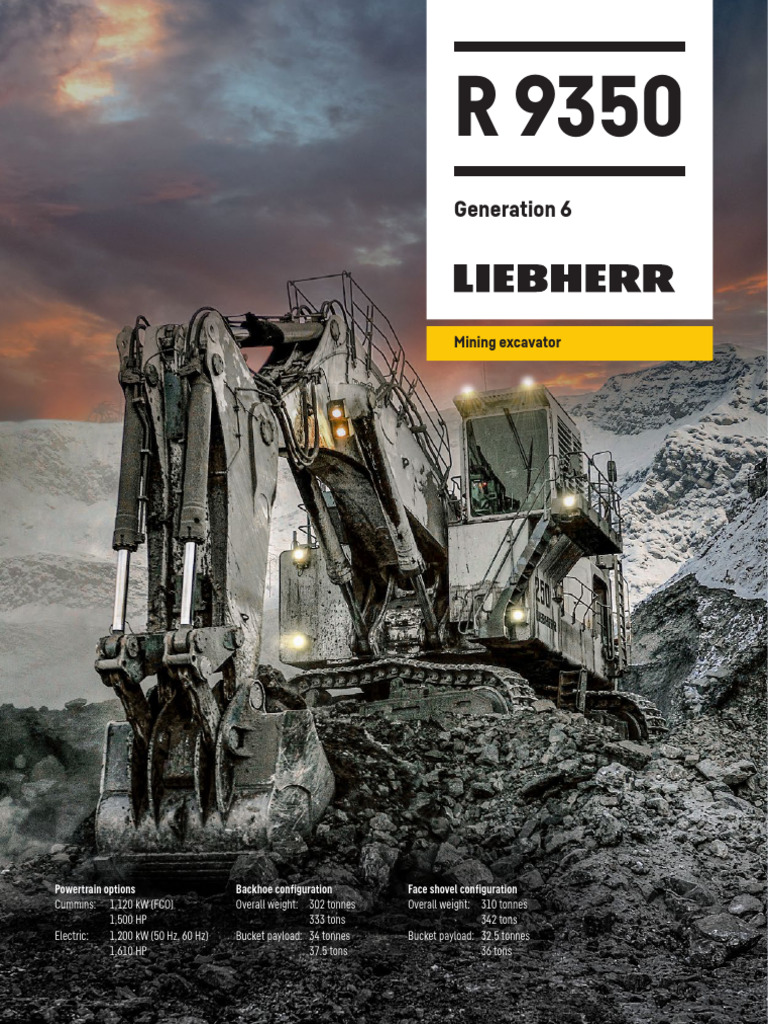 Liebherr R 9350 Mining Excavator Specs | PDF | Engines | Reliability ...
