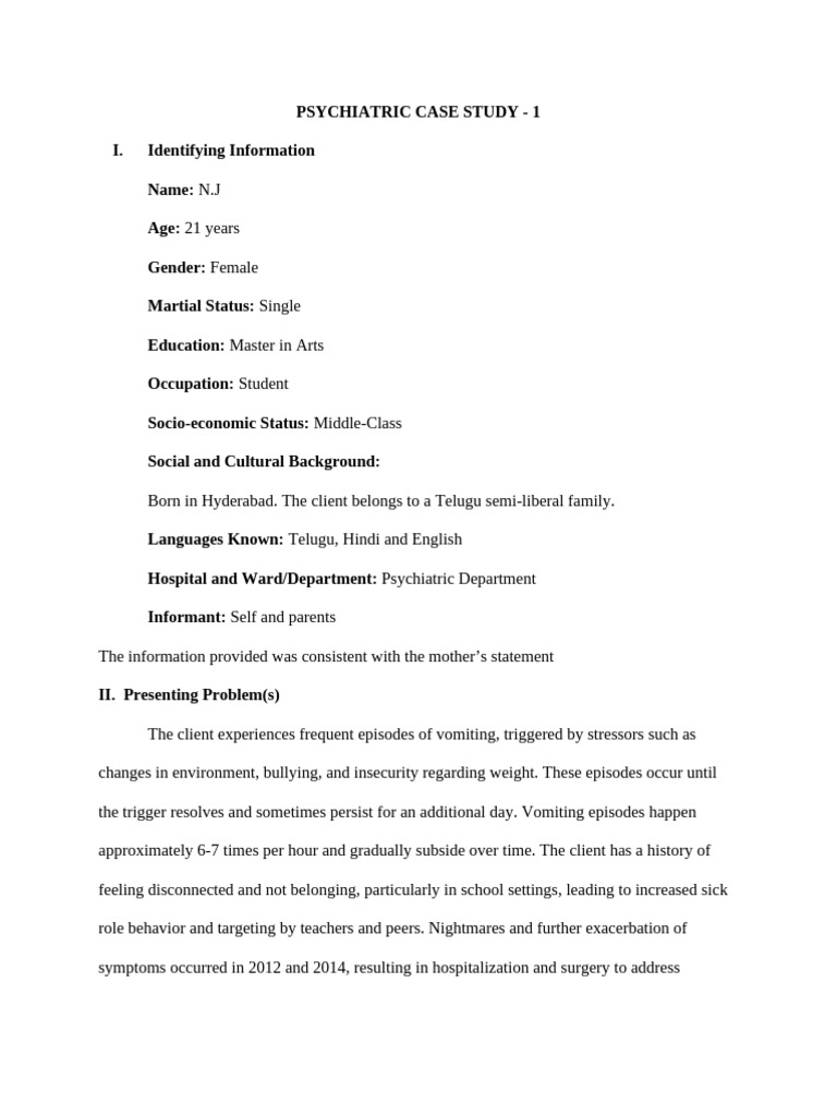 Case study - Psychiatric 1 | PDF | Cognitive Behavioral Therapy ...
