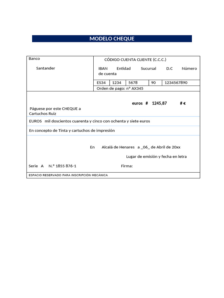 Ejemplos de Modelos de Cheques | PDF | Servicios financieros ...
