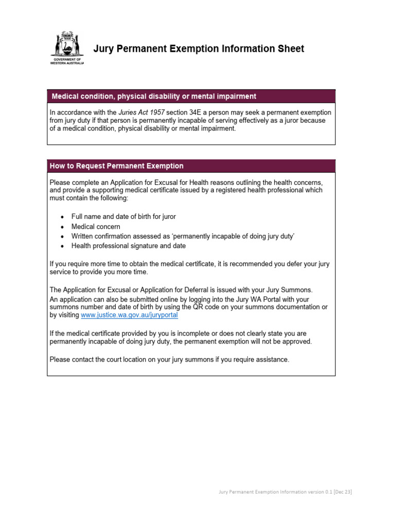 Jury Permanent Information Sheet | PDF