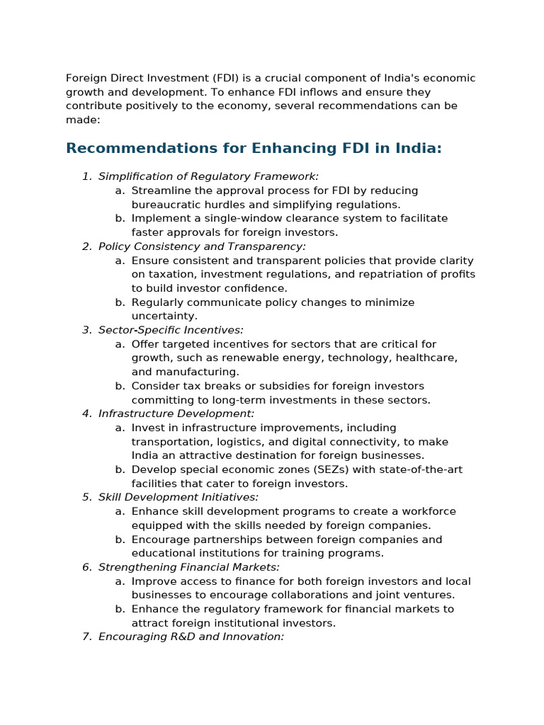 Foreign Direct Investment (FDI) Is A Crucial Component of in | PDF ...