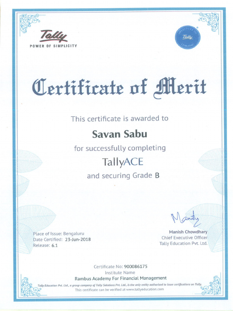 Cert 2017 Tally 1 | PDF