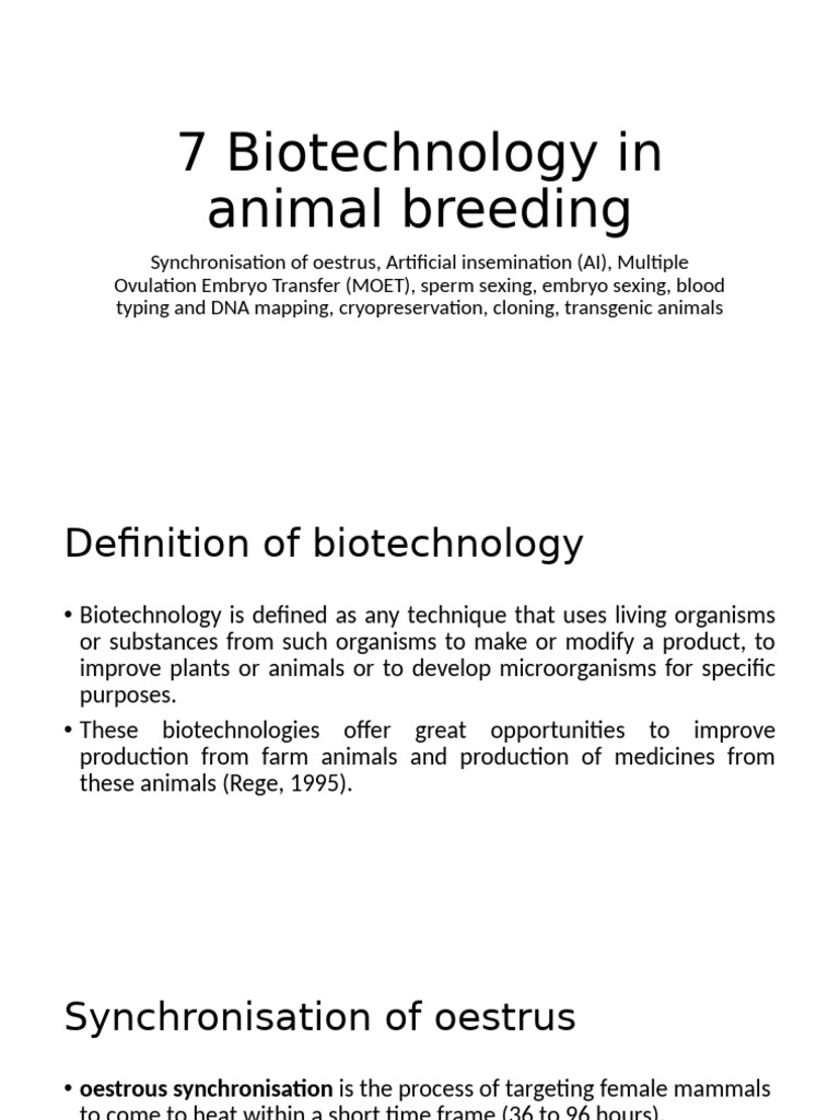 Biotechnology in Animal Breeding Techniques | PDF | In Vitro ...