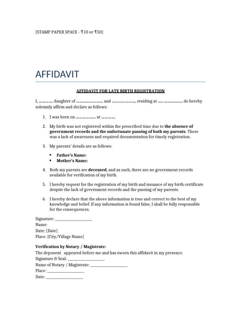 Affidavit With Names Stamp Space | PDF