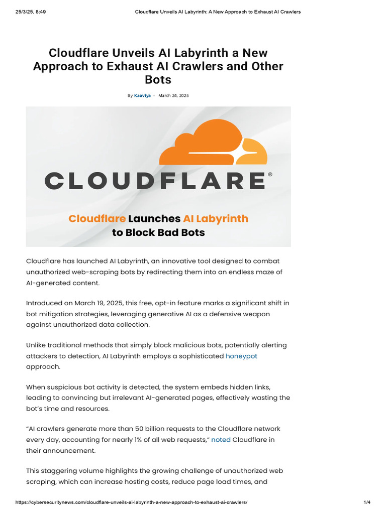 Cloudflare Unveils AI Labyrinth - A New Approach To Exhaust AI Crawlers | PDF | Search Engine ...