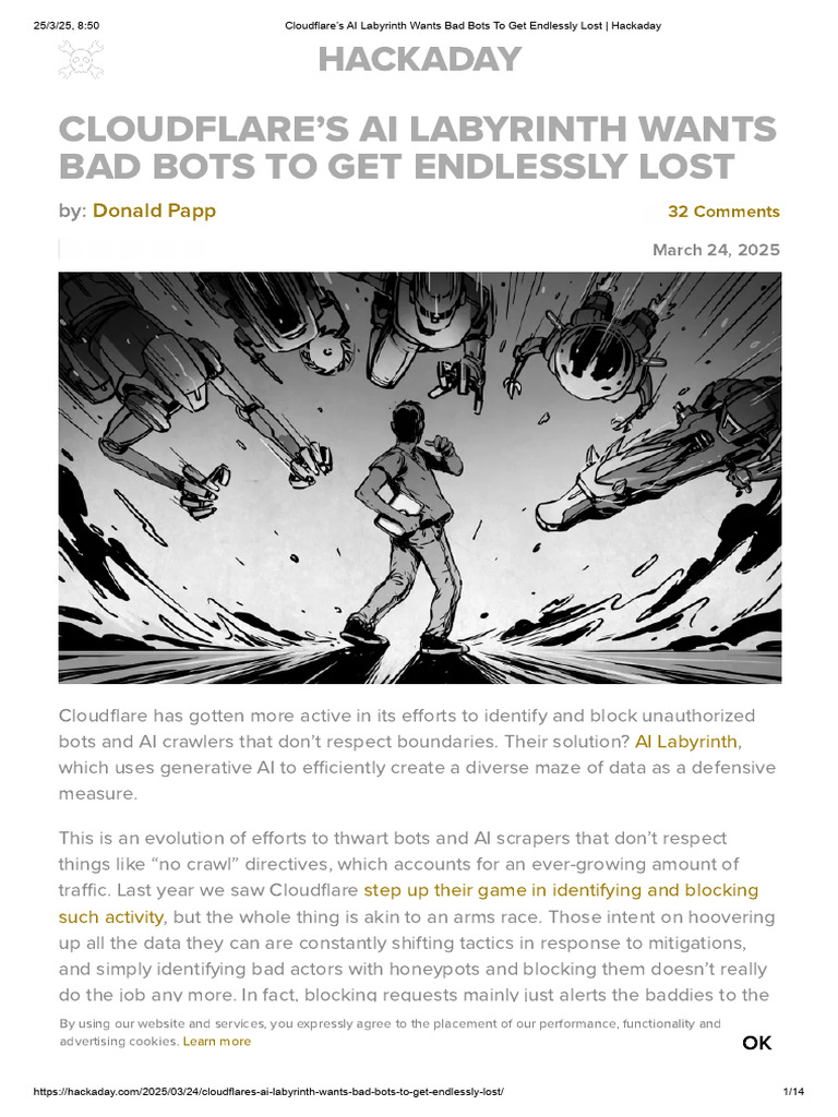 Cloudflare's AI Labyrinth Wants Bad Bots To Get Endlessly Lost - Hackaday | PDF | Artificial ...